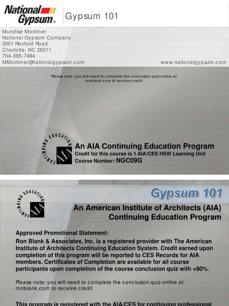 Gypsum 101: An AIA Continuing Education Program | PDF | Drywall | Plaster