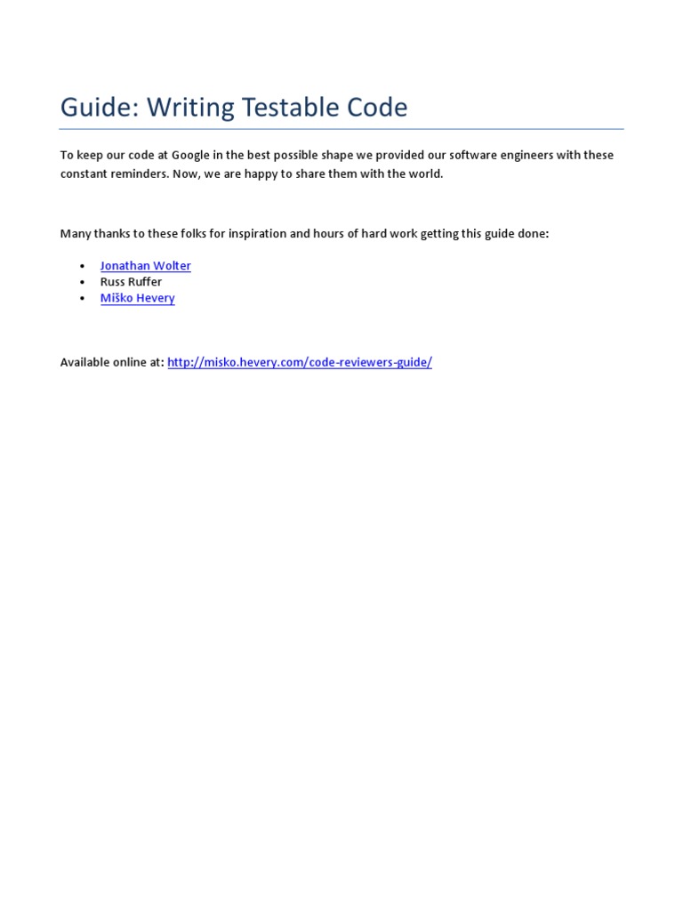 Guide-Writing Testable Code | PDF | Constructor (Object Oriented ... Guide-Writing Testable Code | PDF | Constructor (Object Oriented ...