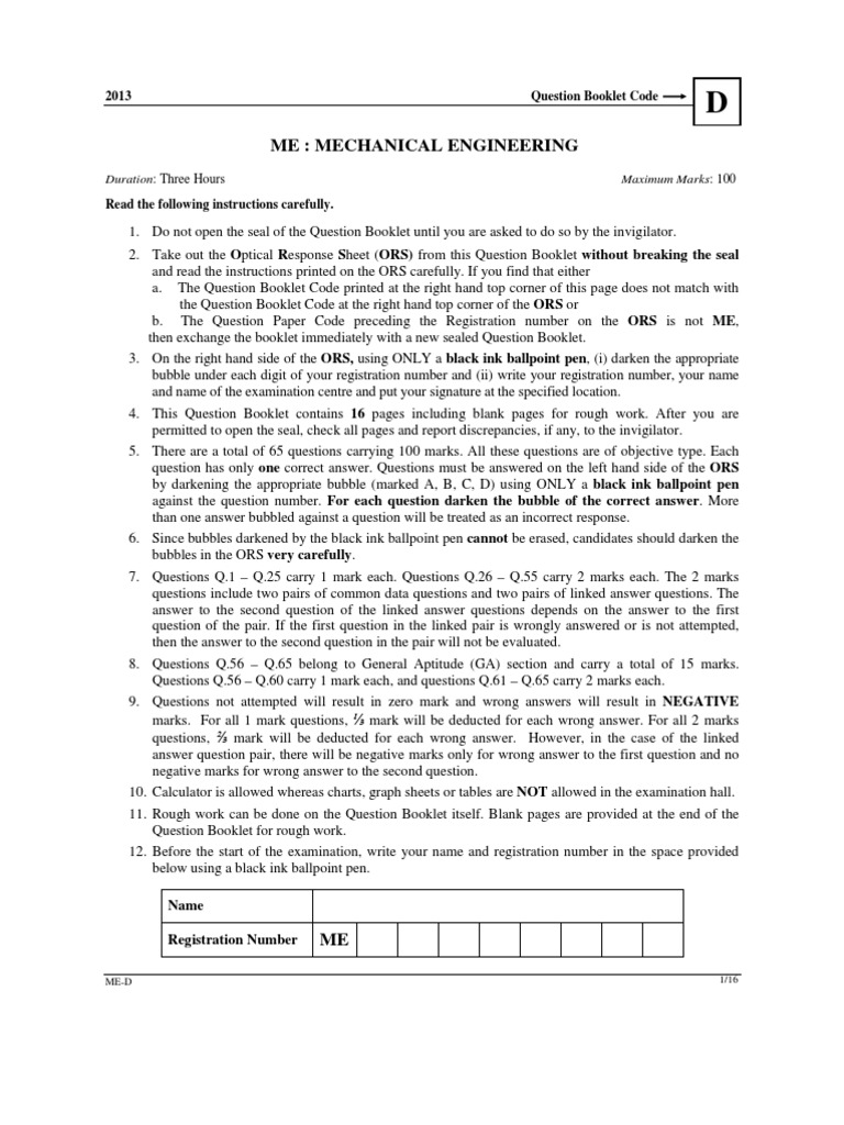 2013 Mechanical Engineering Exam Questions | PDF | Stress (Mechanics ...