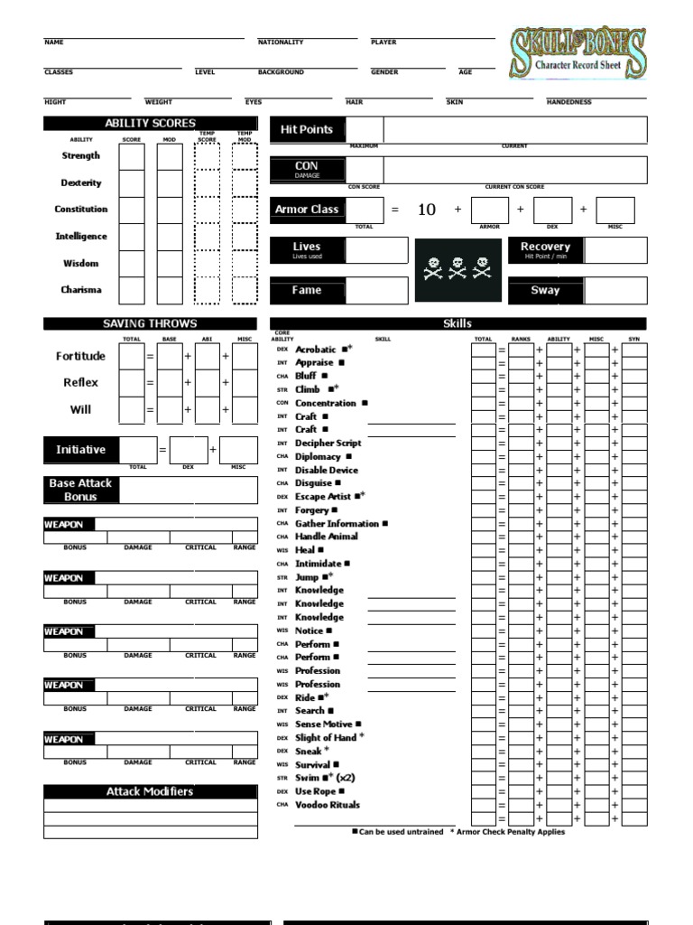 Ability Scores Hit Points: Name Nationality Player | PDF | Computers