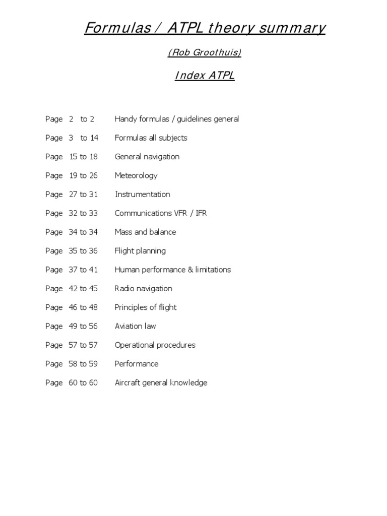 Atpl Formulas Summary | PDF | High Frequency | Troposphere