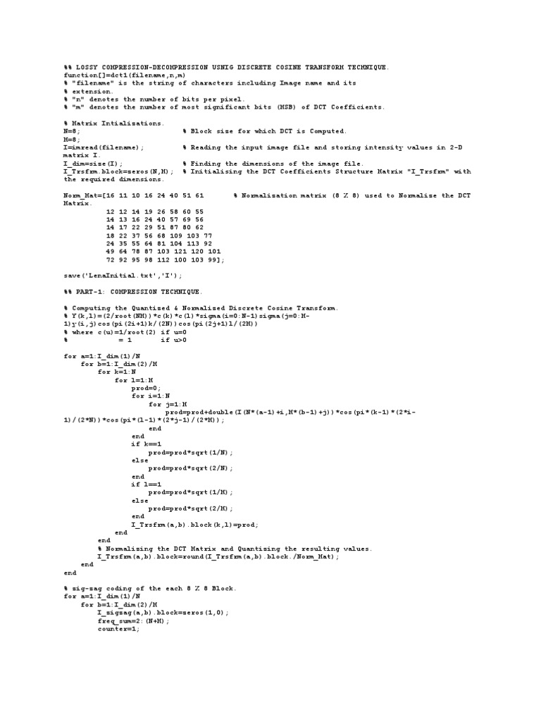 Matlab Code Of Image Compression Pdf Data Compression String Computer Science