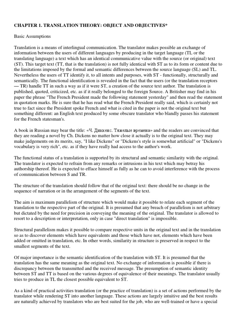 Chapter 1. Translation Theory Object and Objectives | PDF ...