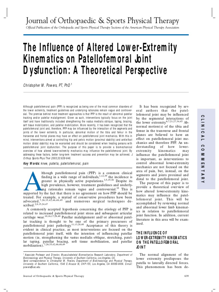 The Influence of Altered Lower-Extremity Kinematics On Patellofemoral Joint Dysfunction - Powers ...