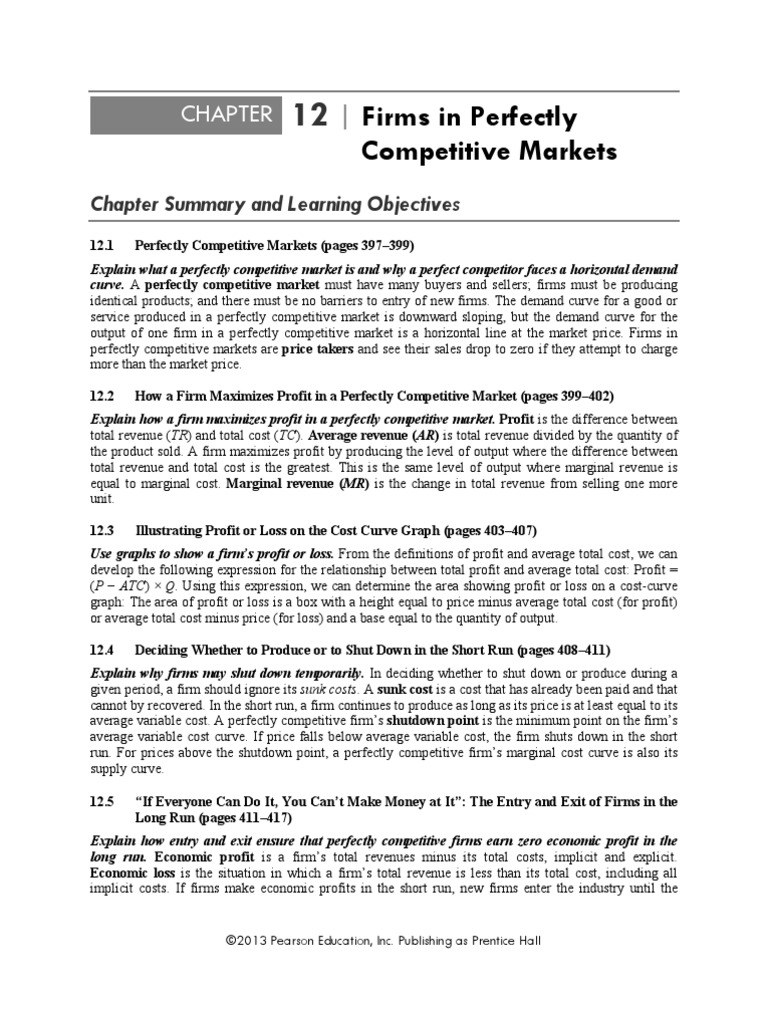 Firms in Perfectly Competitive Markets: Chapter Summary and Learning ...