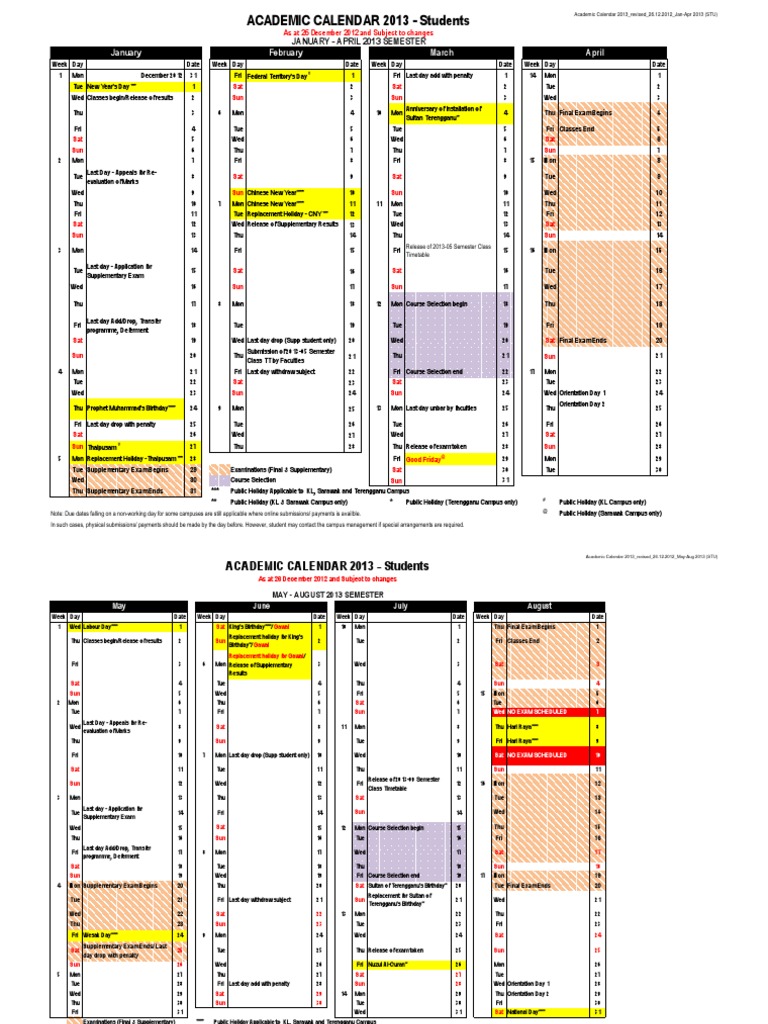 UCSI Academic Calendar 2013 | PDF | Academic Term | Sat