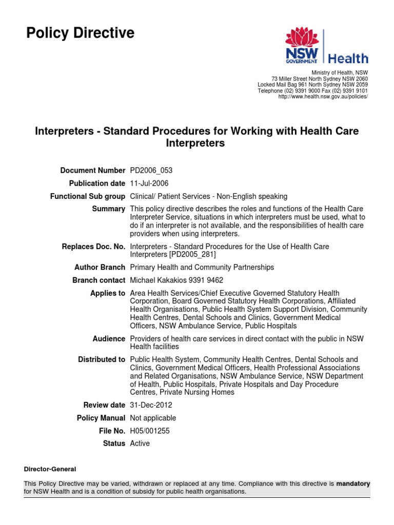 Policy Directive: Interpreters - Standard Procedures For Working With ...