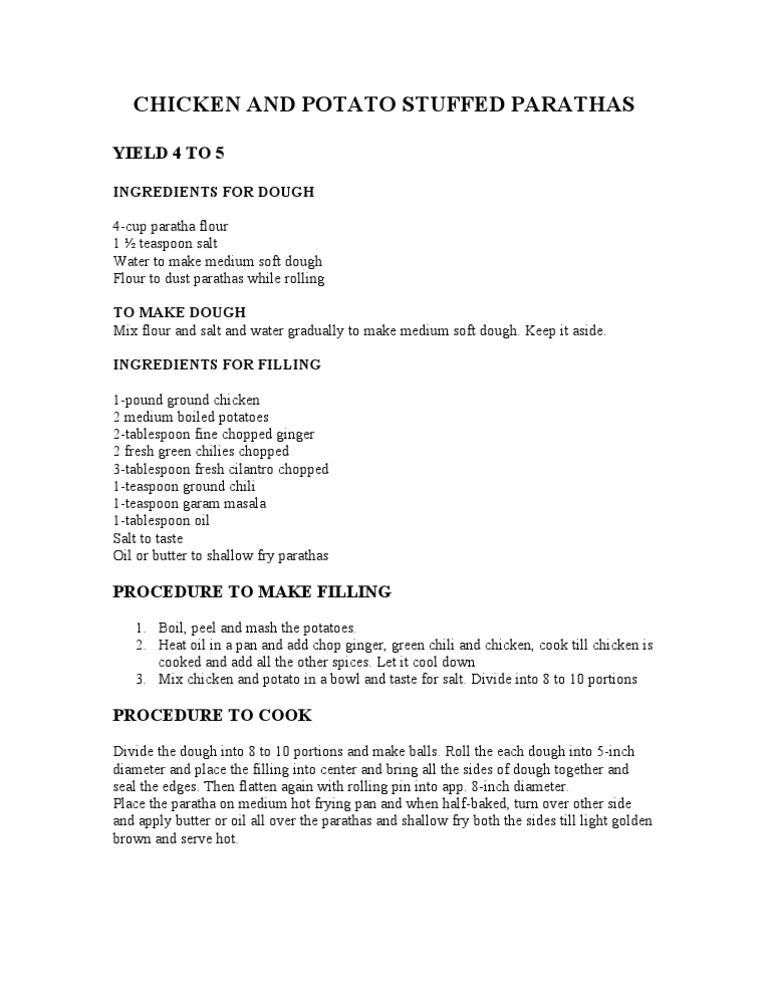 Chicken and Potato Stuffed Parathas | PDF