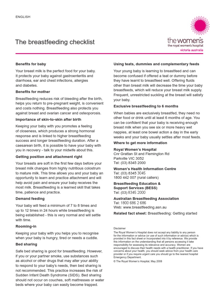 BF Checklist English | PDF | Breastfeeding | Infants