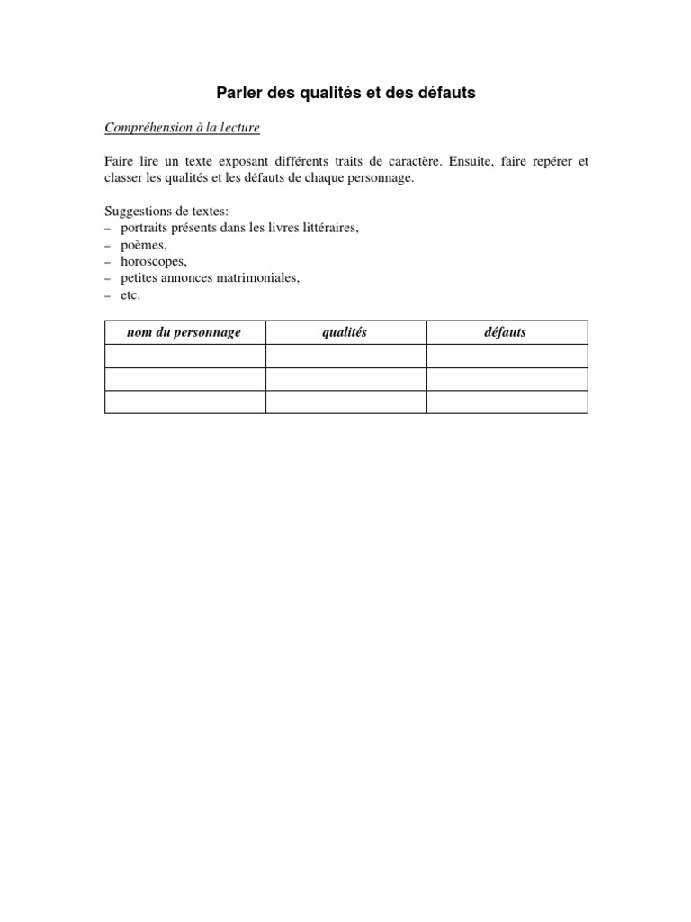 Qualité Et Défaut | PDF | Genre grammatical | Mécanique du langage