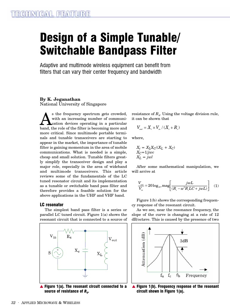 (AMW0003) Design of A Simple Tunable Switchable Bandpass Filter | PDF | Capacitor | Electronic ...