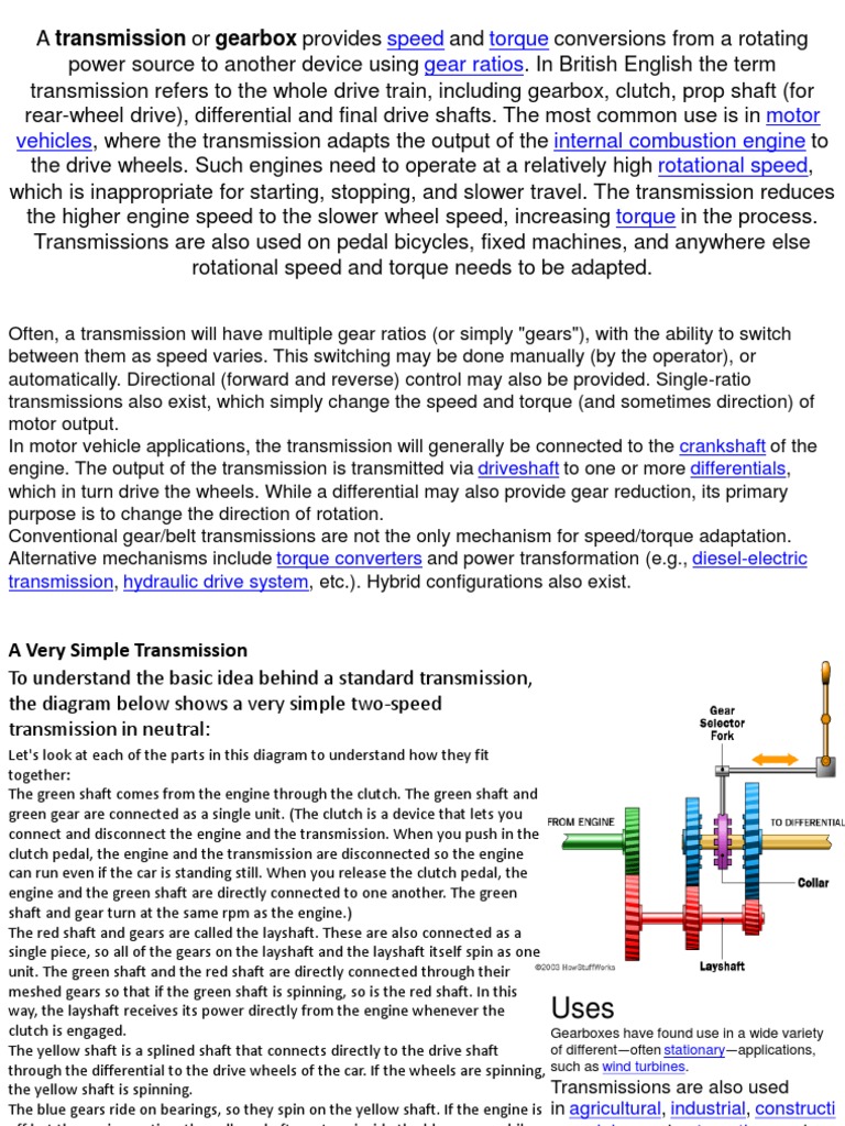 Speed Torque Gear Ratios Motor Vehicles Internal Combustion Engine ...