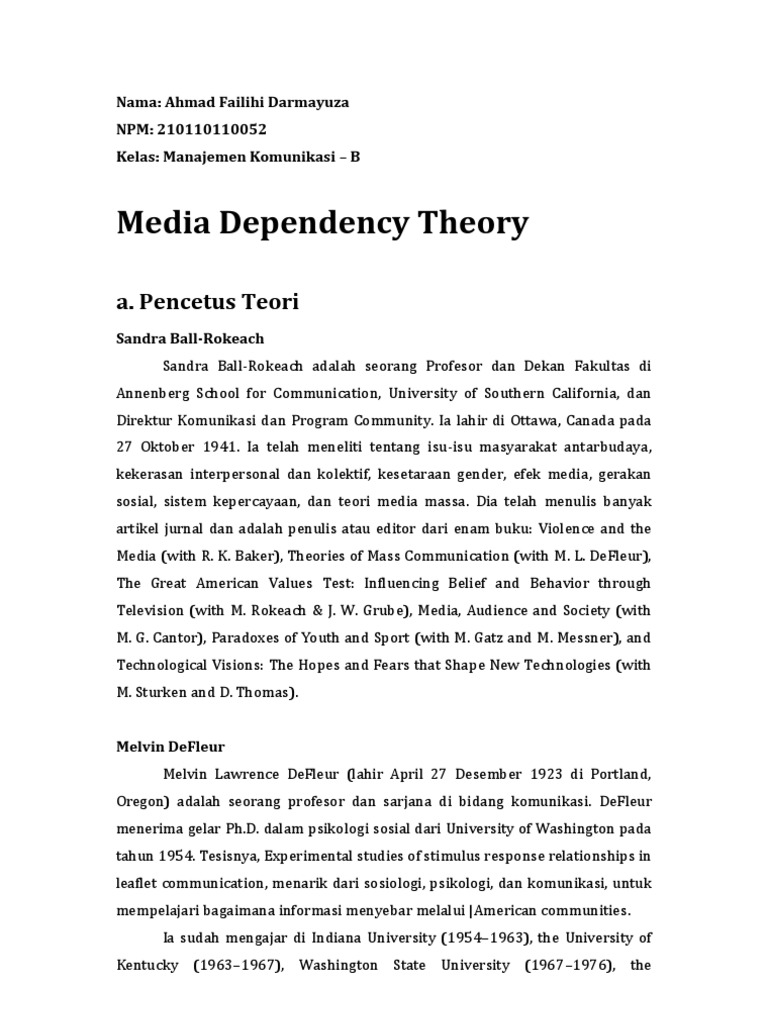 Media Dependency Theory: Konsep dan Asumsi | PDF | Sains & Matematika