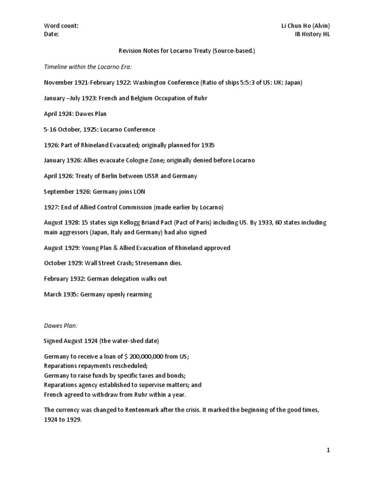 Summary of the Locarno Treaty 1925 | PDF | World War I Reparations ...