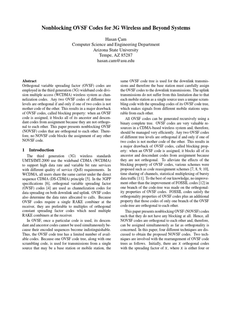 Nonblocking OVSF Codes For 3G Wireless and Beyond Systems | PDF | Code Division Multiple Access ...
