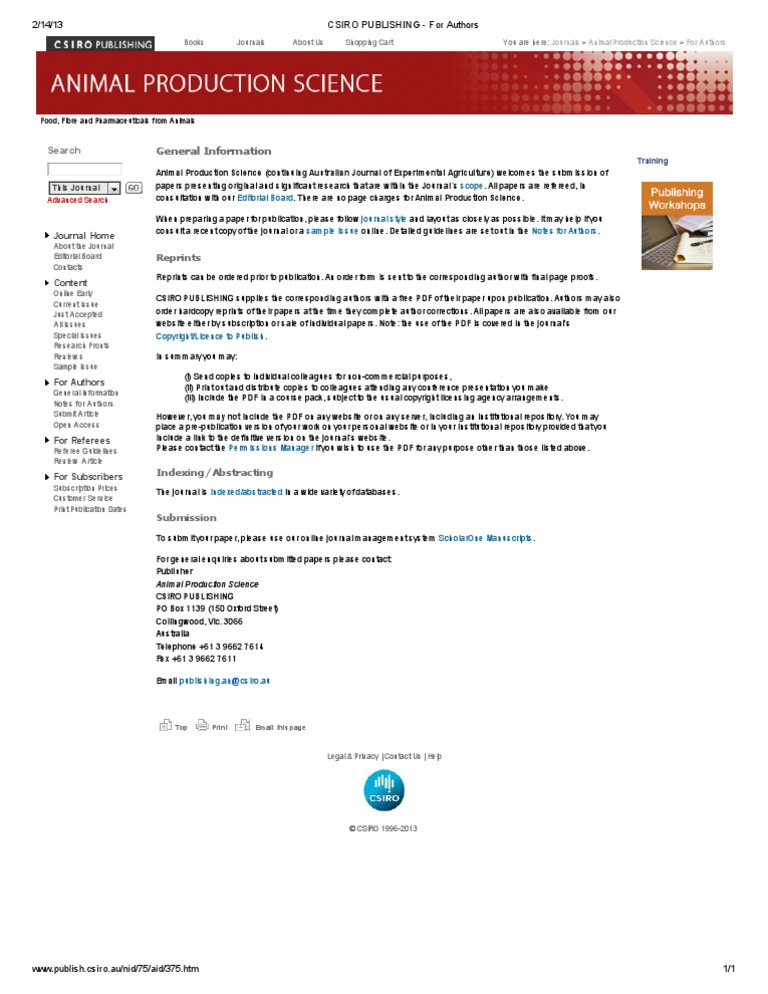 Animal Production Science | PDF | Open Access | Publishing