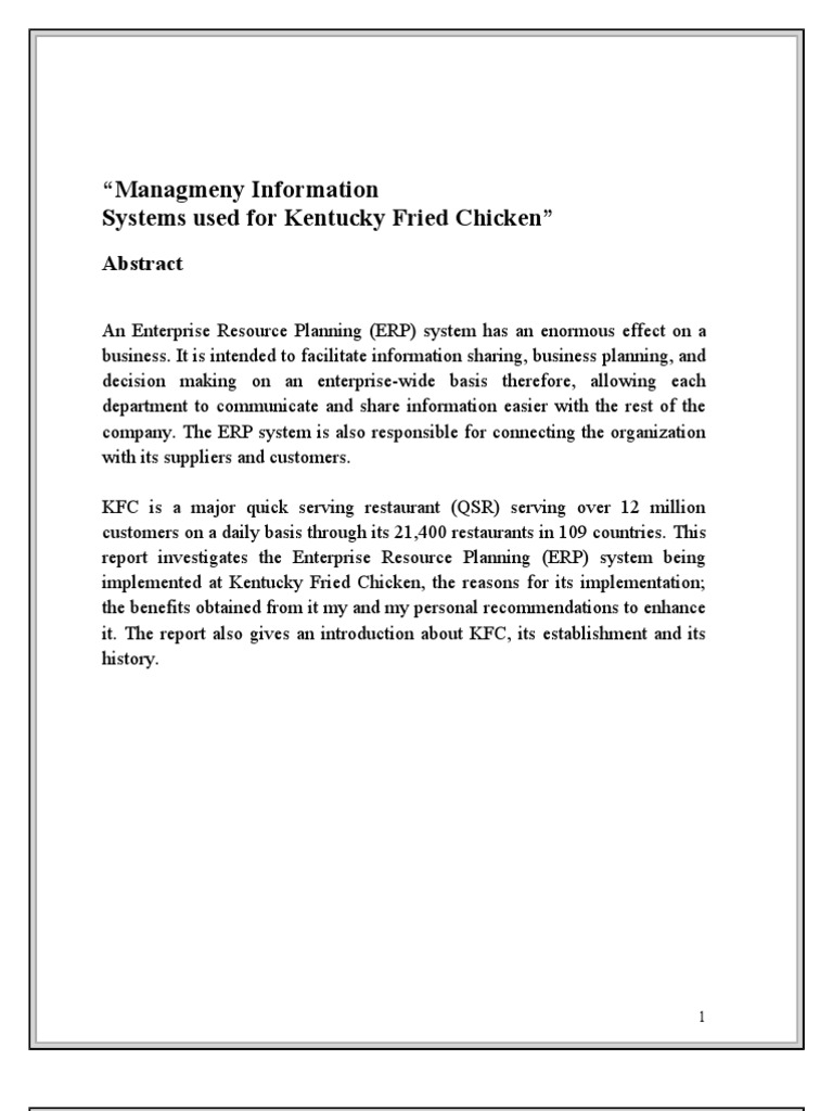 KFC's ERP System Insights | PDF | Enterprise Resource Planning | Fast ...