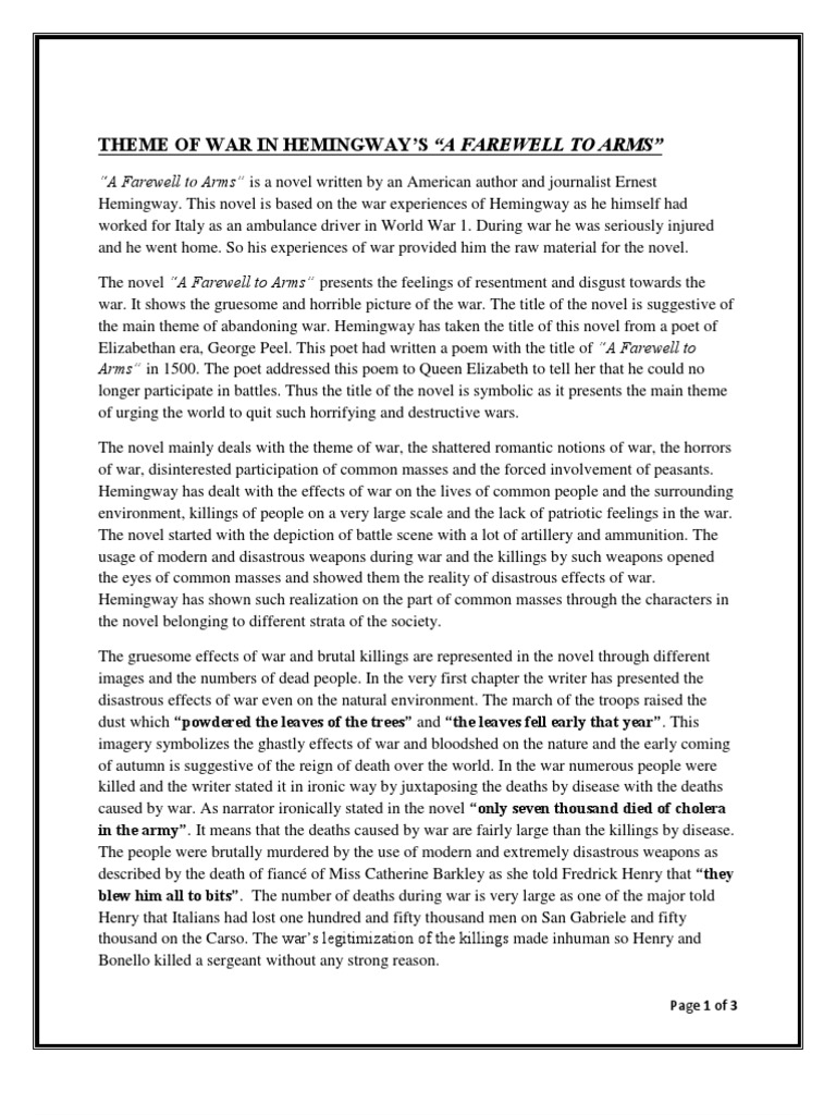 A Farewell To Arms: Theme of War | PDF | Ernest Hemingway | Novels