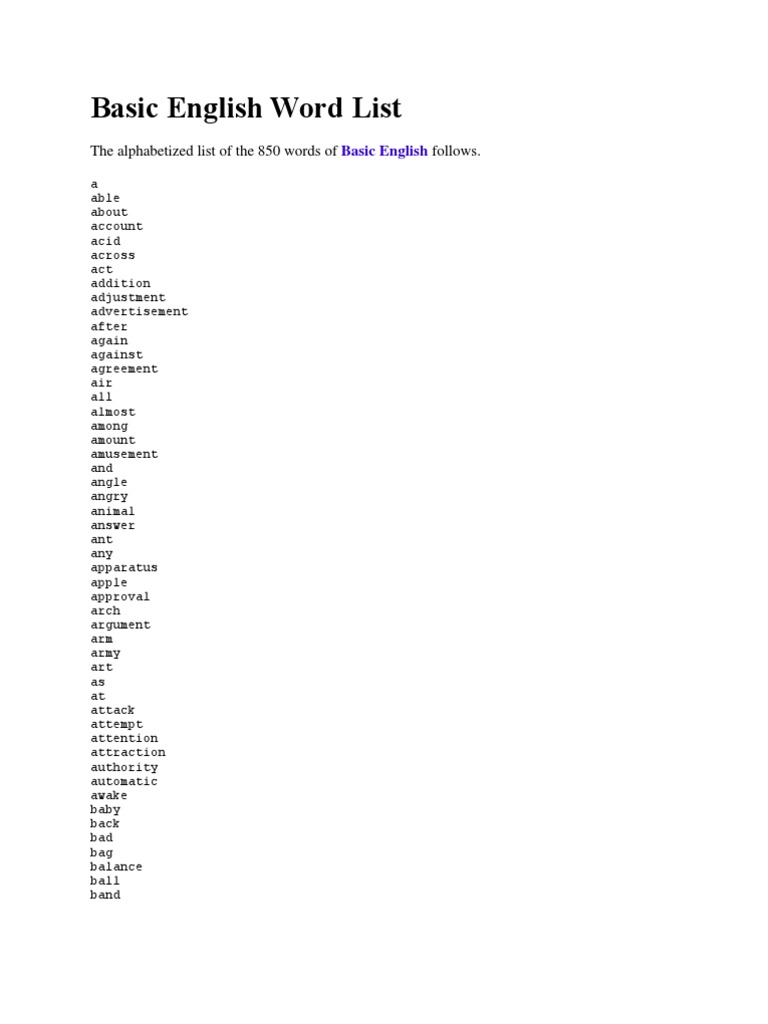 Basic English Word List: The Alphabetized List of The 850 Words of ...