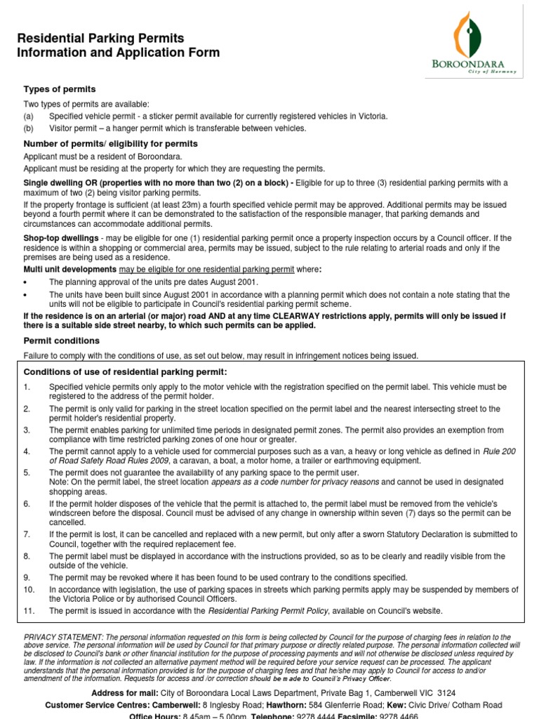 Residential Parking Permits Information and Application Form PDF | PDF
