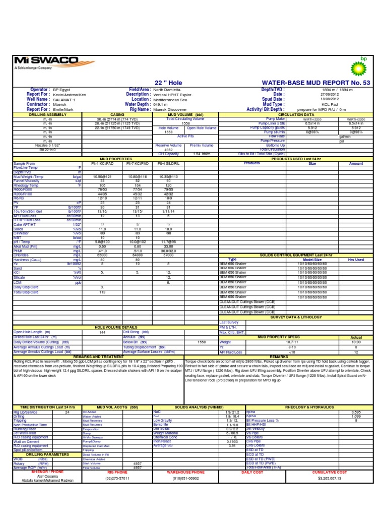BP Egypt Drilling Mud Report | PDF | Barrel (Unit) | Pump