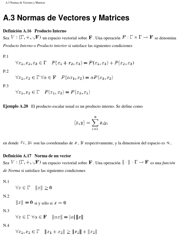 A.3 Normas de Vectores y Matrices | PDF | Espacio vectorial | Norma ...