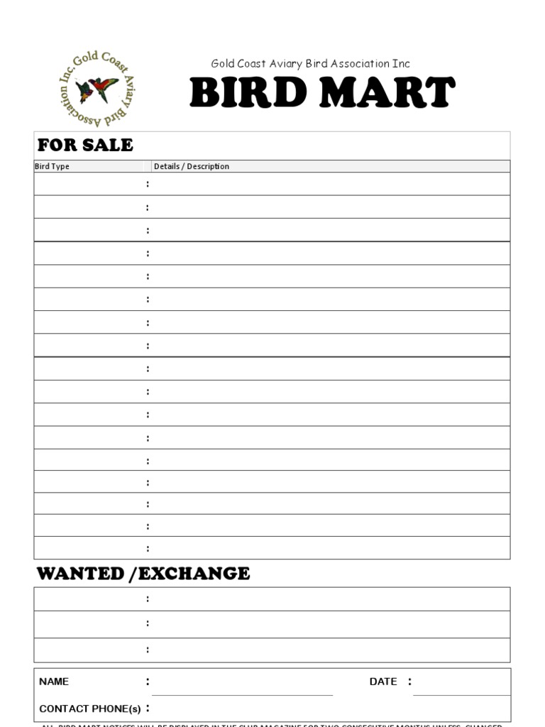 Bird Mart Ad Form | PDF