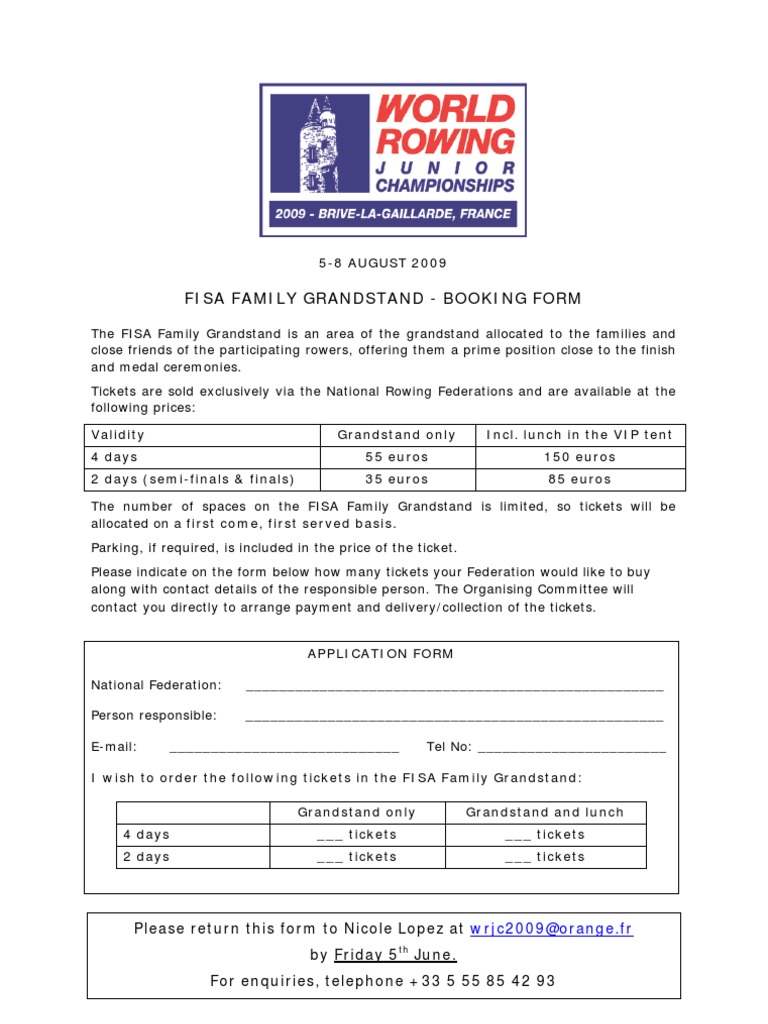 FISA Family Grandstand - Application From - WJCH09 | PDF | Sports ...