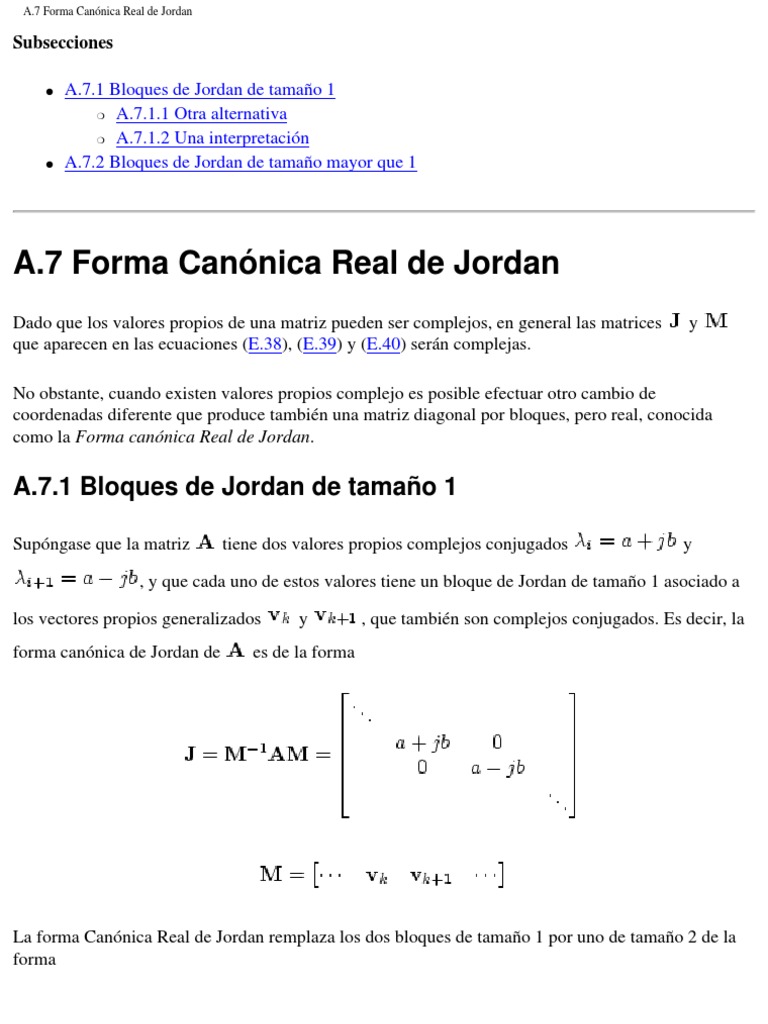 A.7 Forma Canónica Real de Jordan | PDF | Matriz (Matemáticas ...