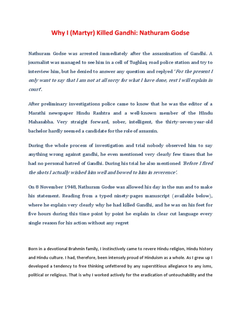 Why I Killed Gandhi: Nathuram Godse | PDF | Mahatma Gandhi | Muhammad ...