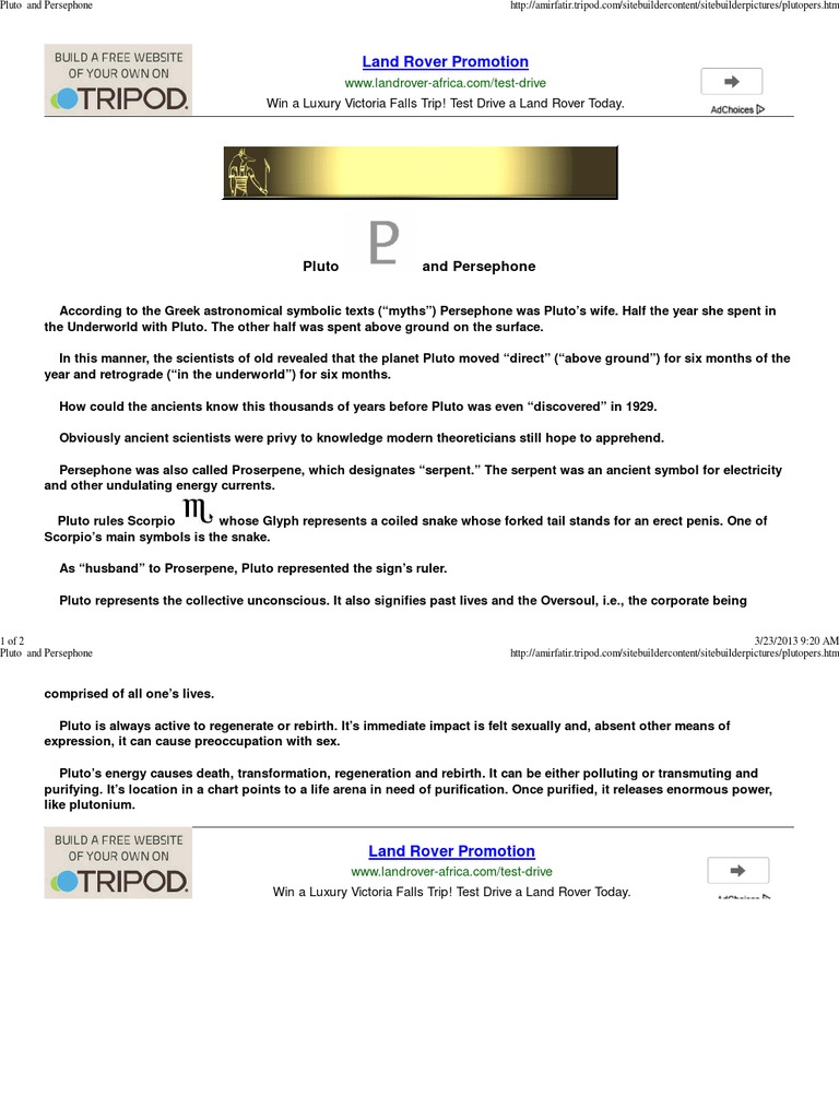 Pluto and Persephone: Myth and Meaning | PDF