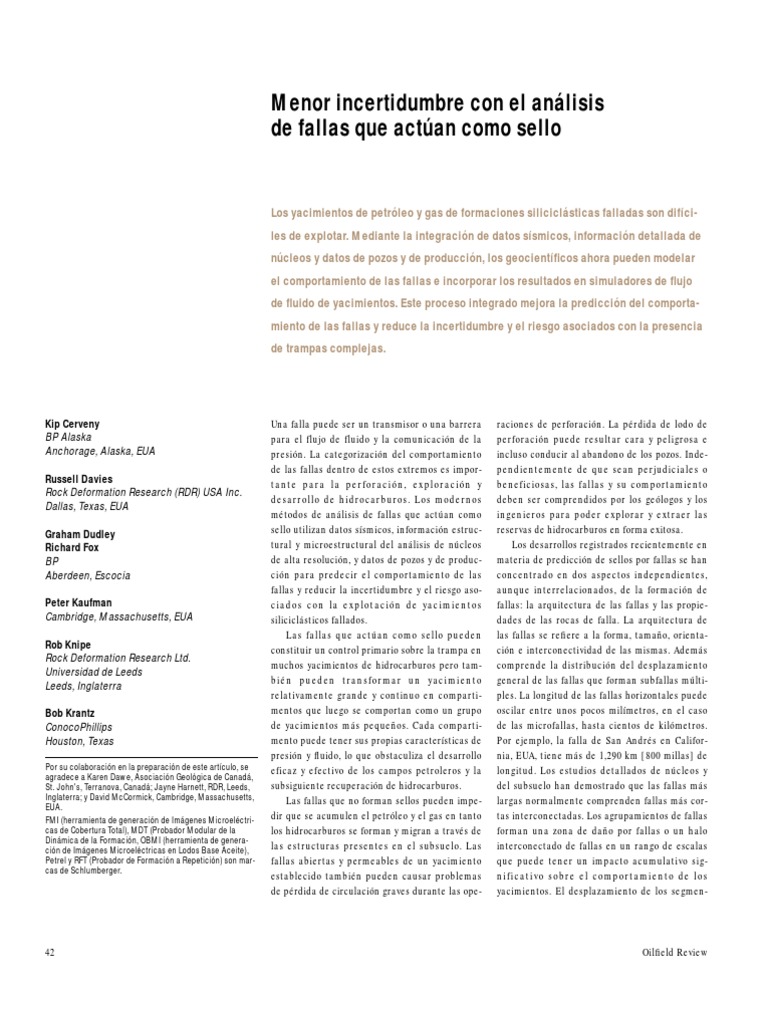 FALLAS QUE ACTUAN COMO SELLO OILFIELD REVIEW Schlumberger | PDF | Falla ...