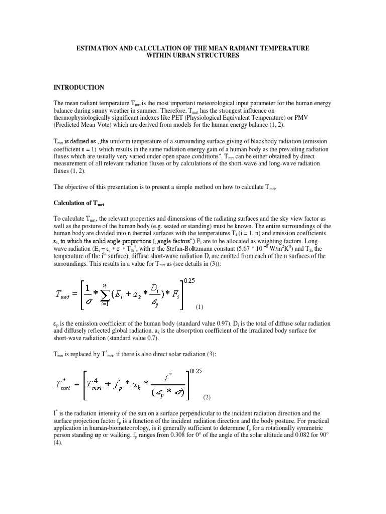Estimation and Calculation of The Mean Radiant Temperature | PDF ...