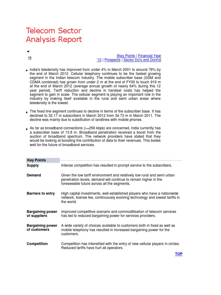 Telecom Sector Analysis Report | PDF | Mobile Phones | Telecommunications
