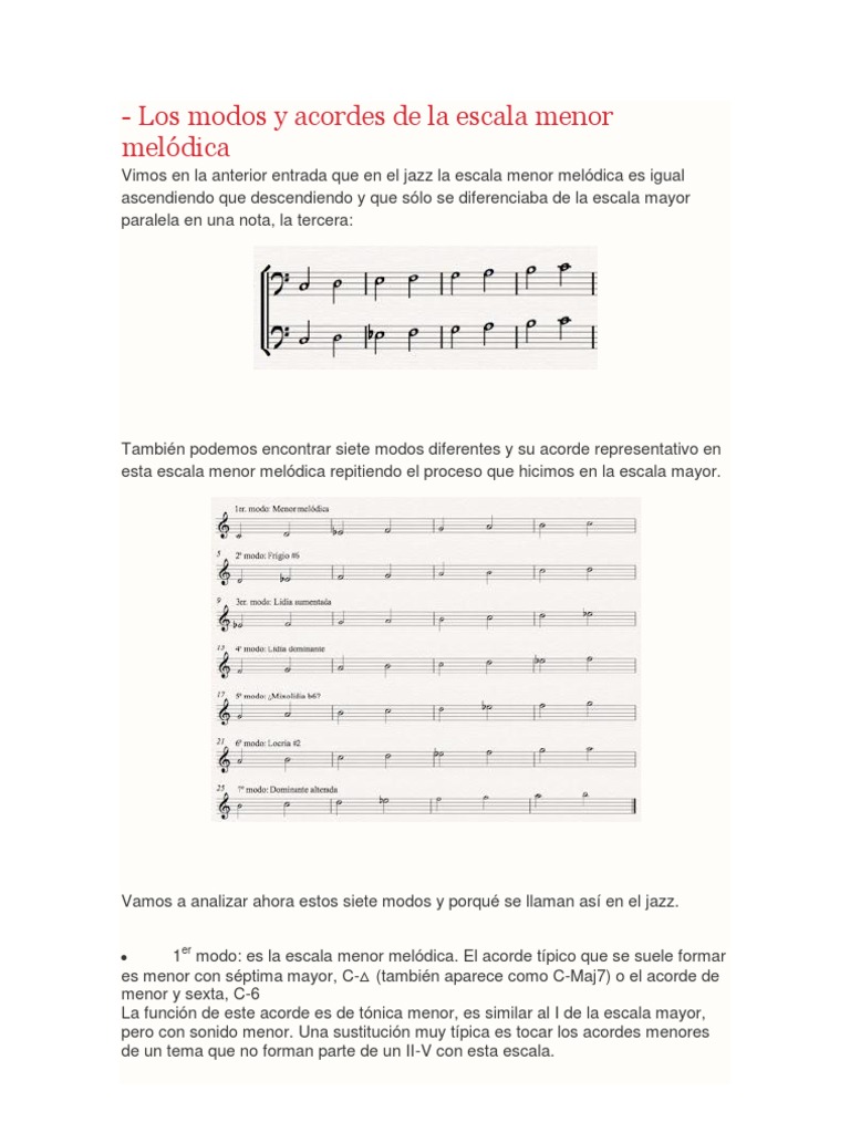Los Modos y Acordes de La Escala Menor Melódica | PDF | Escala (música ...