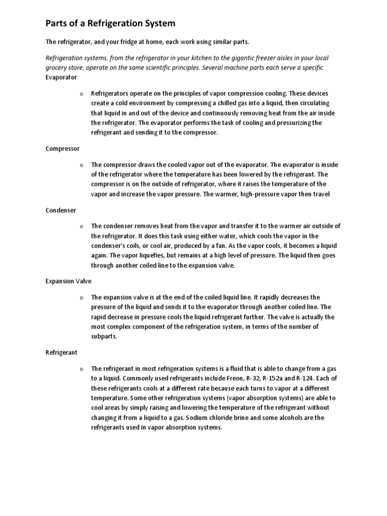 Key Components of Refrigeration Systems | PDF | Refrigerator ...