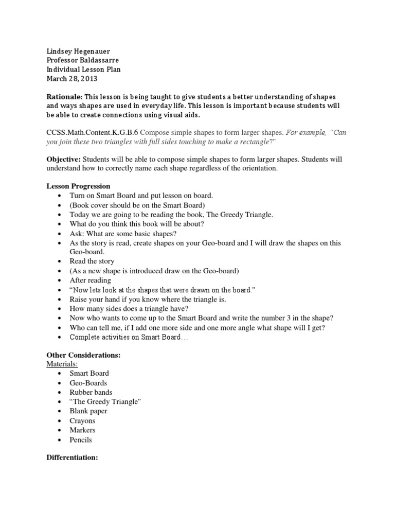 Greedy Triangle Lesson Plan | PDF | Learning | Neuropsychological ...