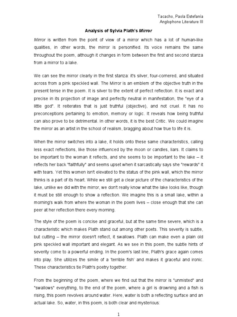 Analysis of Sylvia Plath's Mirror | Anthropomorphism | Mirror