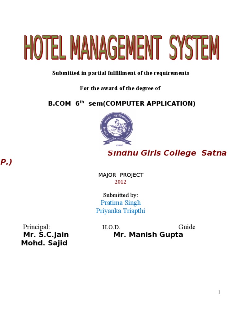 Hotel Management System: A Visual Basic and MS Access Project for Bachelor of Commerce in ...