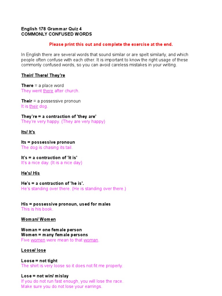 Week 6 Commonly Confused Words Quiz | PDF | Pronoun | English Language