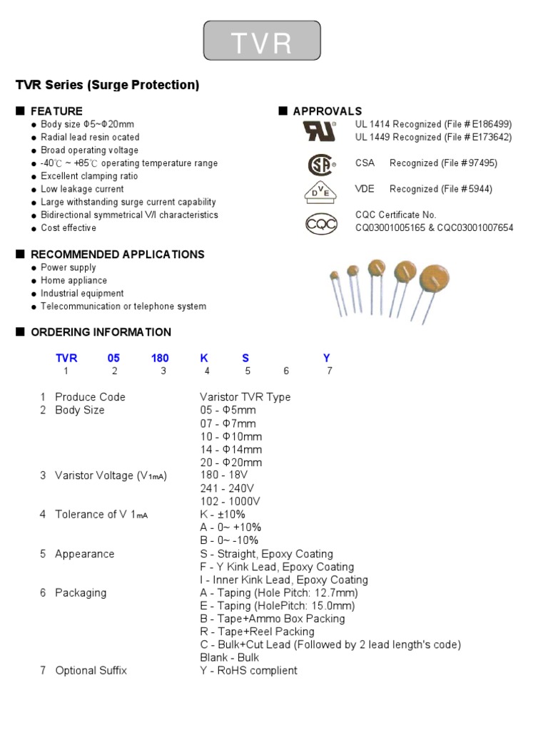 TVR Varistor Series Overview | PDF | Science & Mathematics