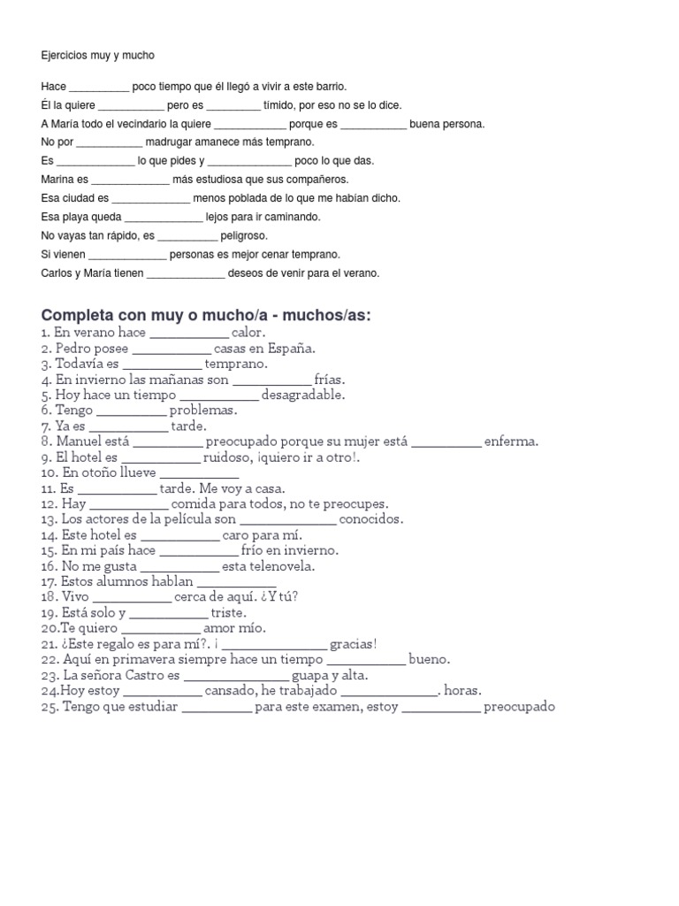 Ejercicios Muy y Mucho | PDF