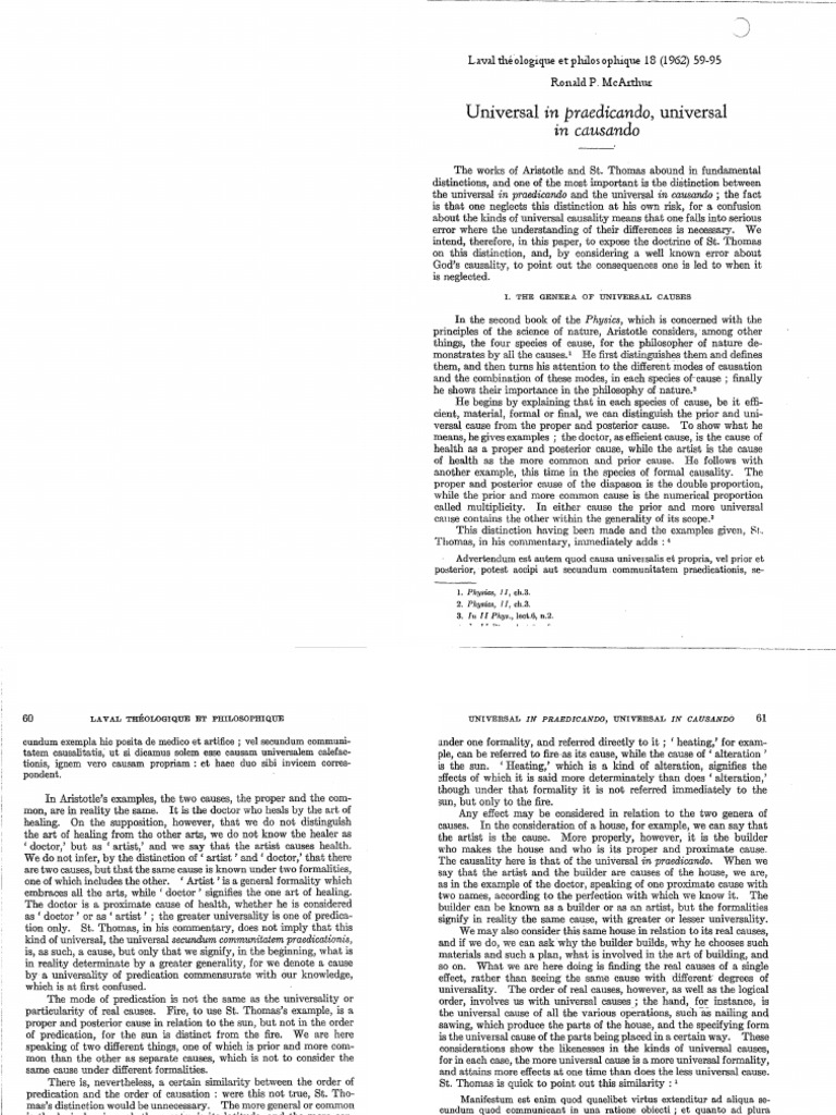 Ronald McArthur, Universal in Causando | PDF | Causality | Philosophical Movements