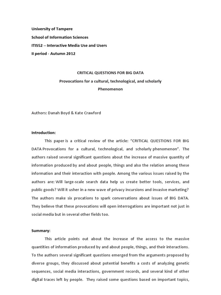 Critical Questions For Big Data | PDF | Big Data | Data