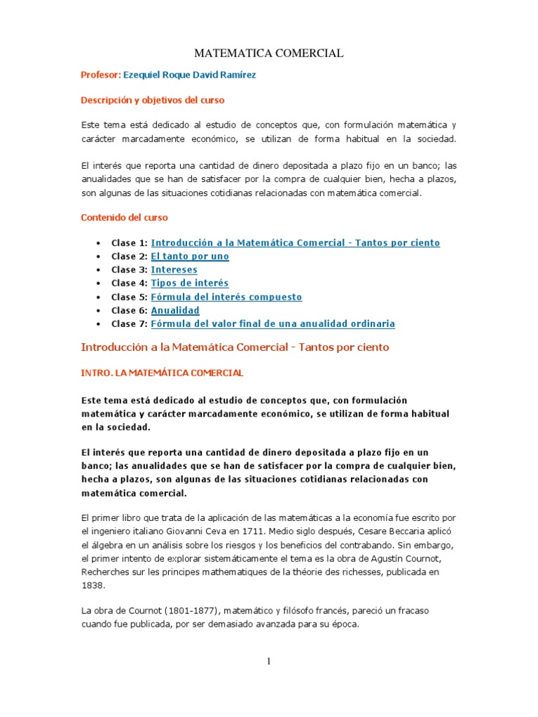 Matematica Comercial | PDF | Porcentaje | Tasas de interés