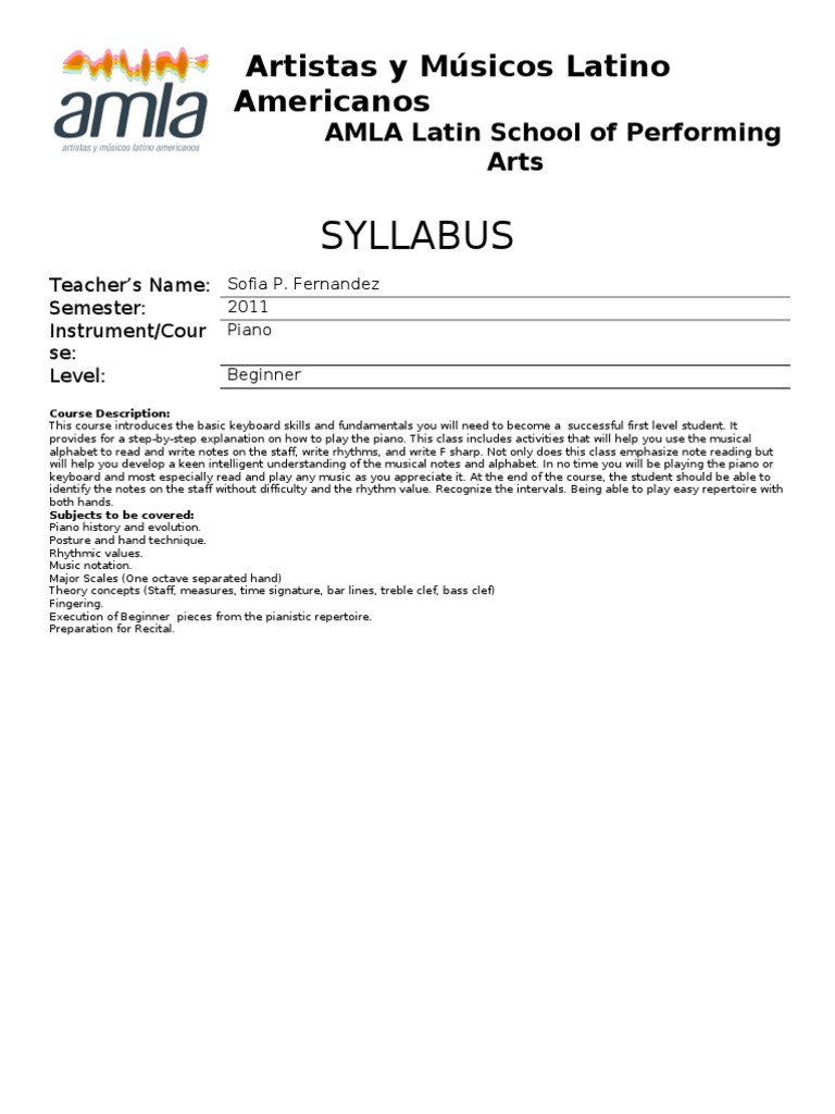 Beginner Piano Course Syllabus | PDF
