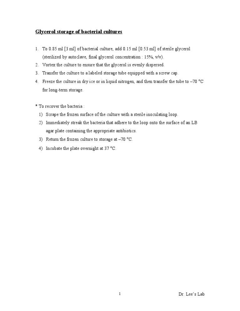 Glycerol Storage For Bacteria | PDF