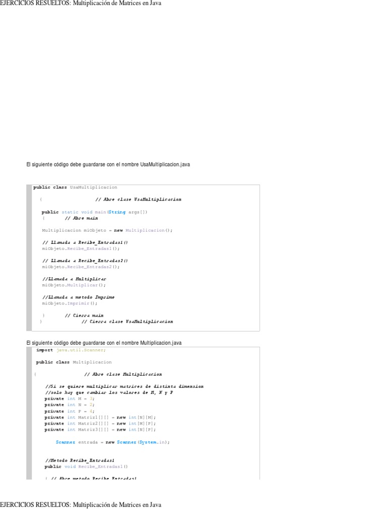 Multiplicación de Matrices en Java | PDF | Matriz (Matemáticas) | Java ...