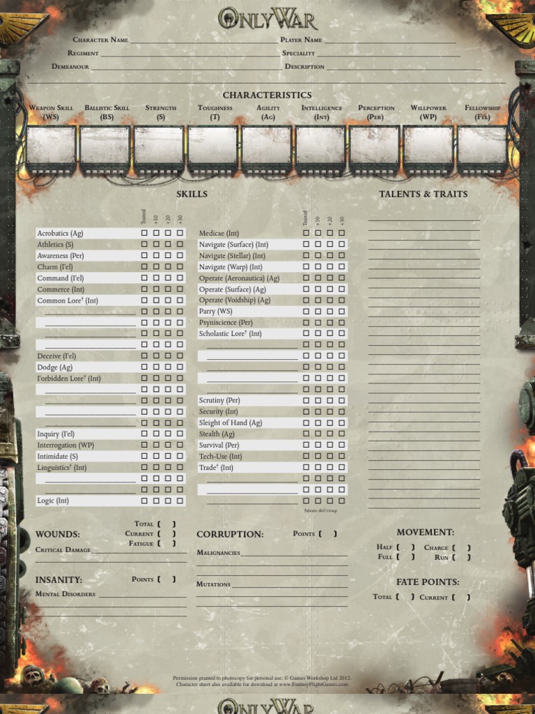 Only War - Character Sheet (High-Res) | PDF