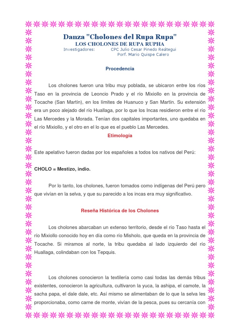 Danza Cholones de Rupa Rupa | PDF | Imperio Inca | Perú